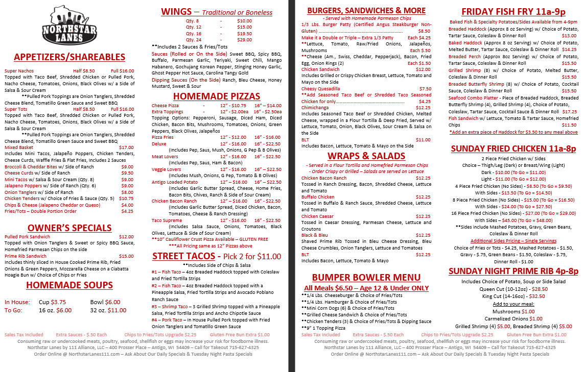 Northstar Lanes > Menu (Online Ordering)